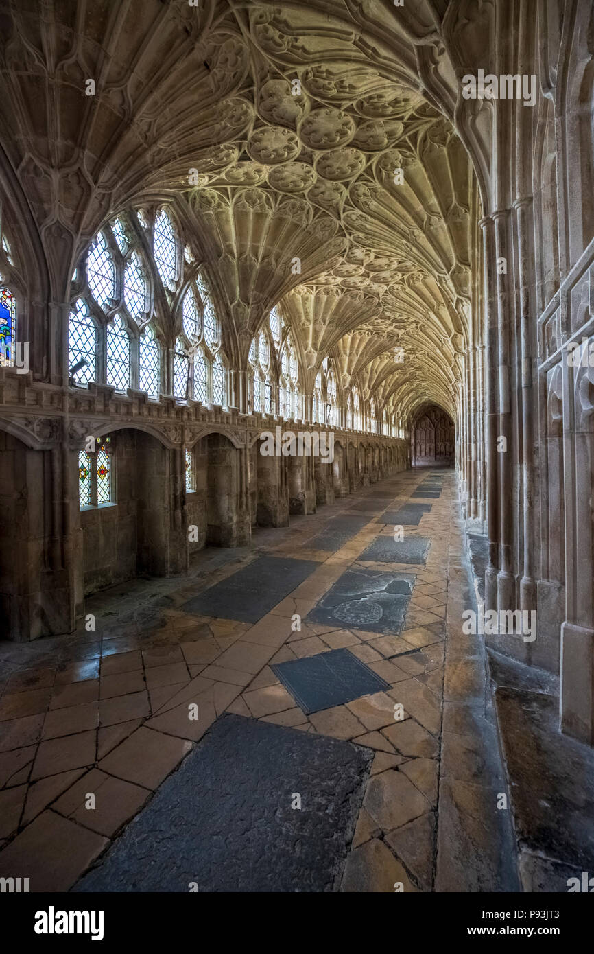 The cloisters at Gloucester Cathedral, Gloucester, England Stock Photo ...