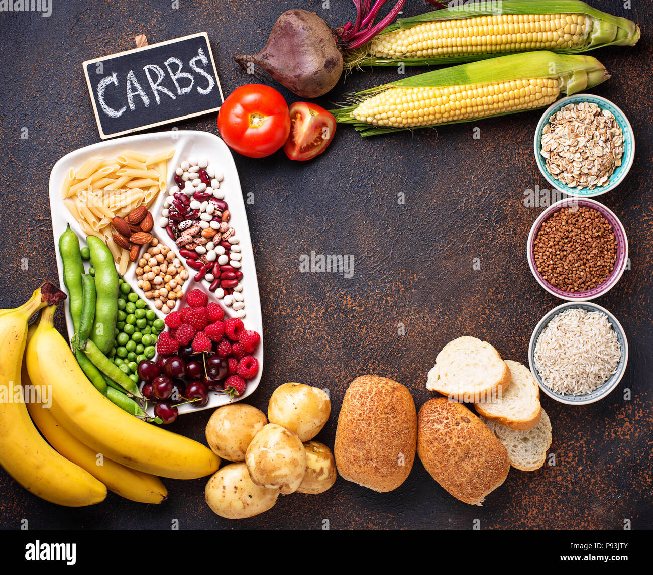 Healthy products sources of carbohydrates Stock Photo - Alamy