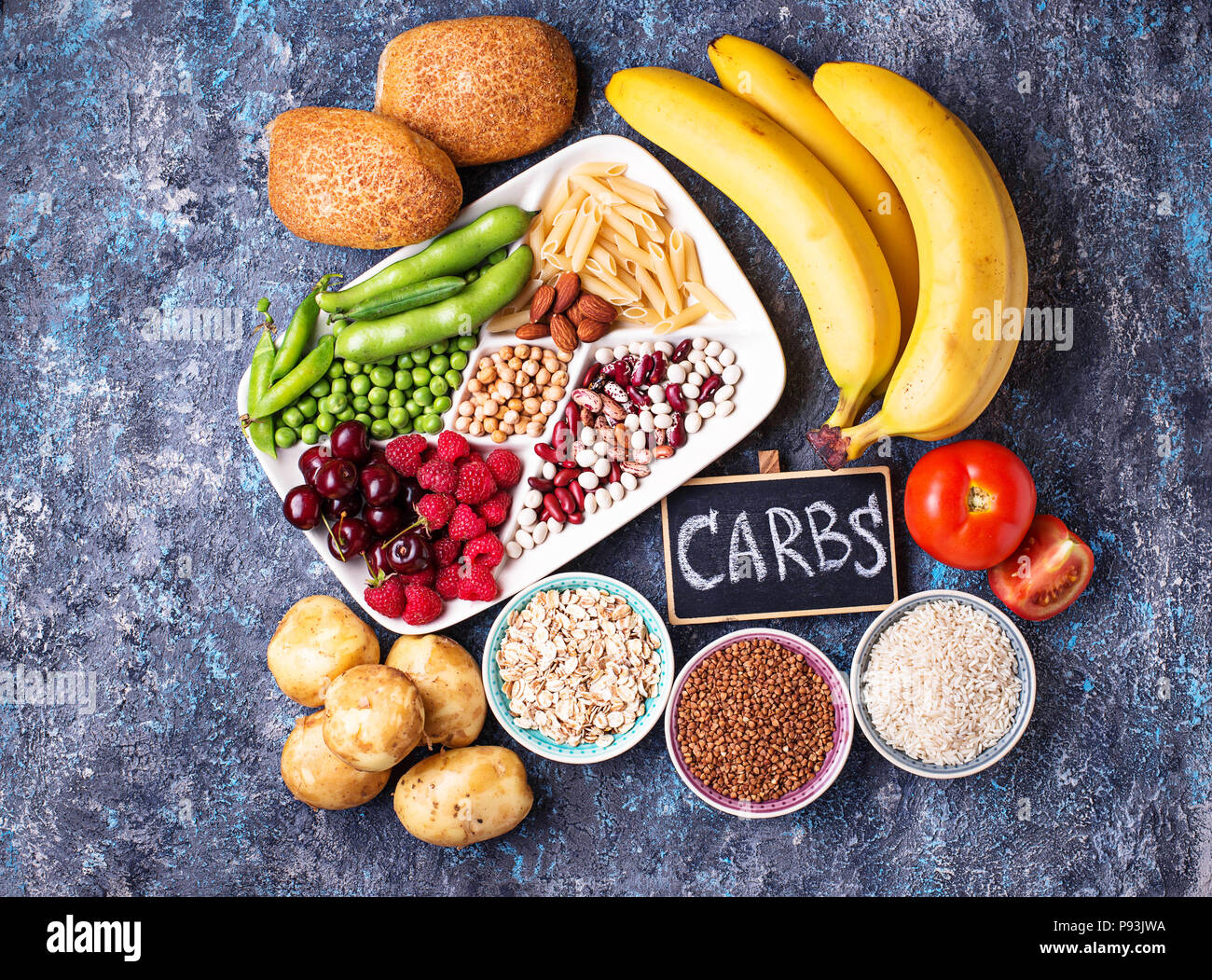 Healthy products sources of carbohydrates Stock Photo - Alamy