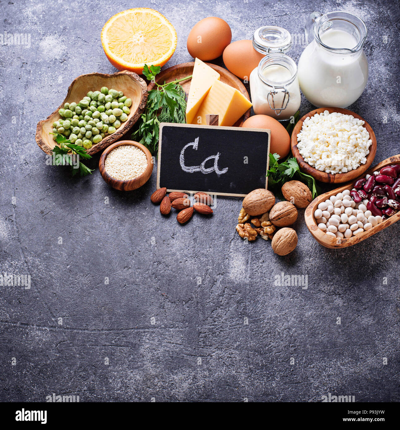 Set of food that is rich in calcium Stock Photo - Alamy