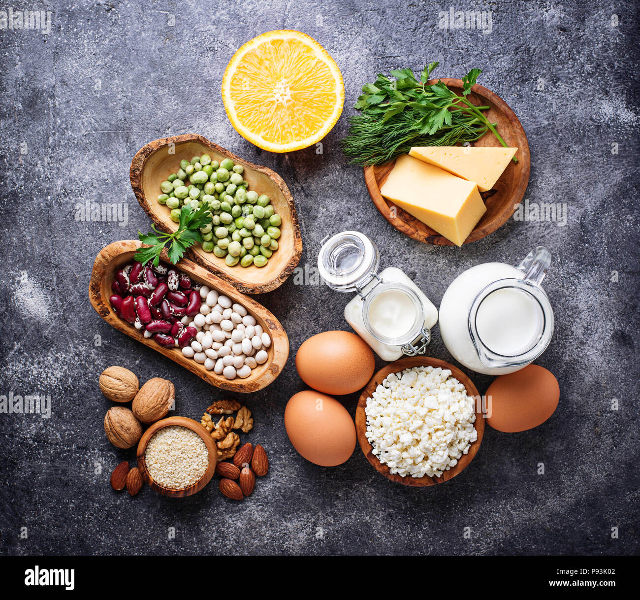 Set of food that is rich in calcium Stock Photo - Alamy