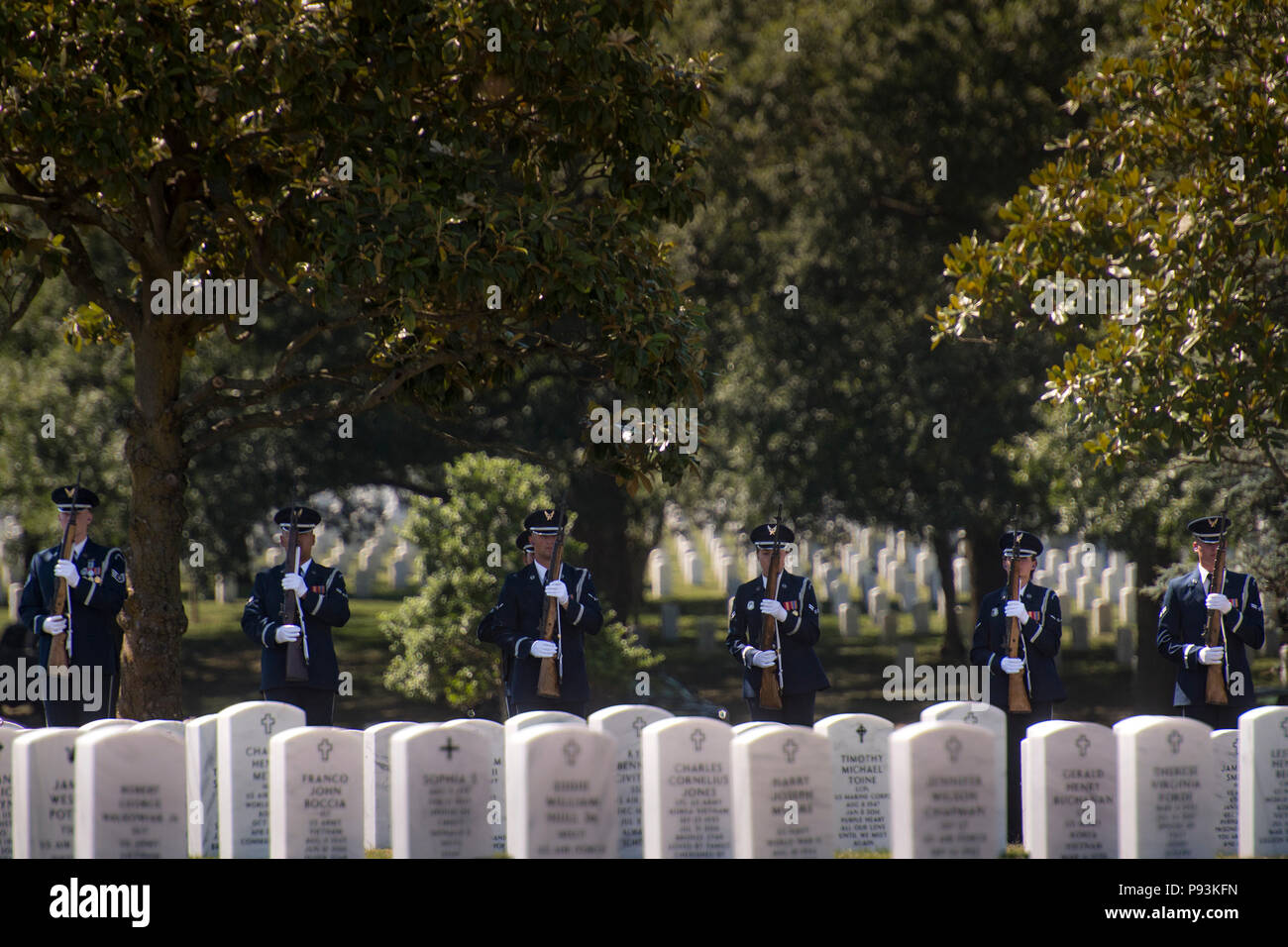 A firing-party from the U.S. Air Force Honor Guard stand ready during a ...