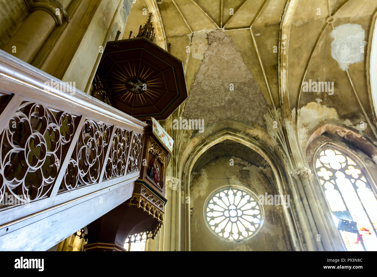 Staircase with decorative wooden banister for altar on balcony in ...
