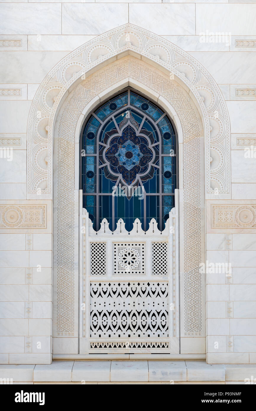 Window on external wall of Sultan Qaboos Grand Mosque in Muscat, Oman ...