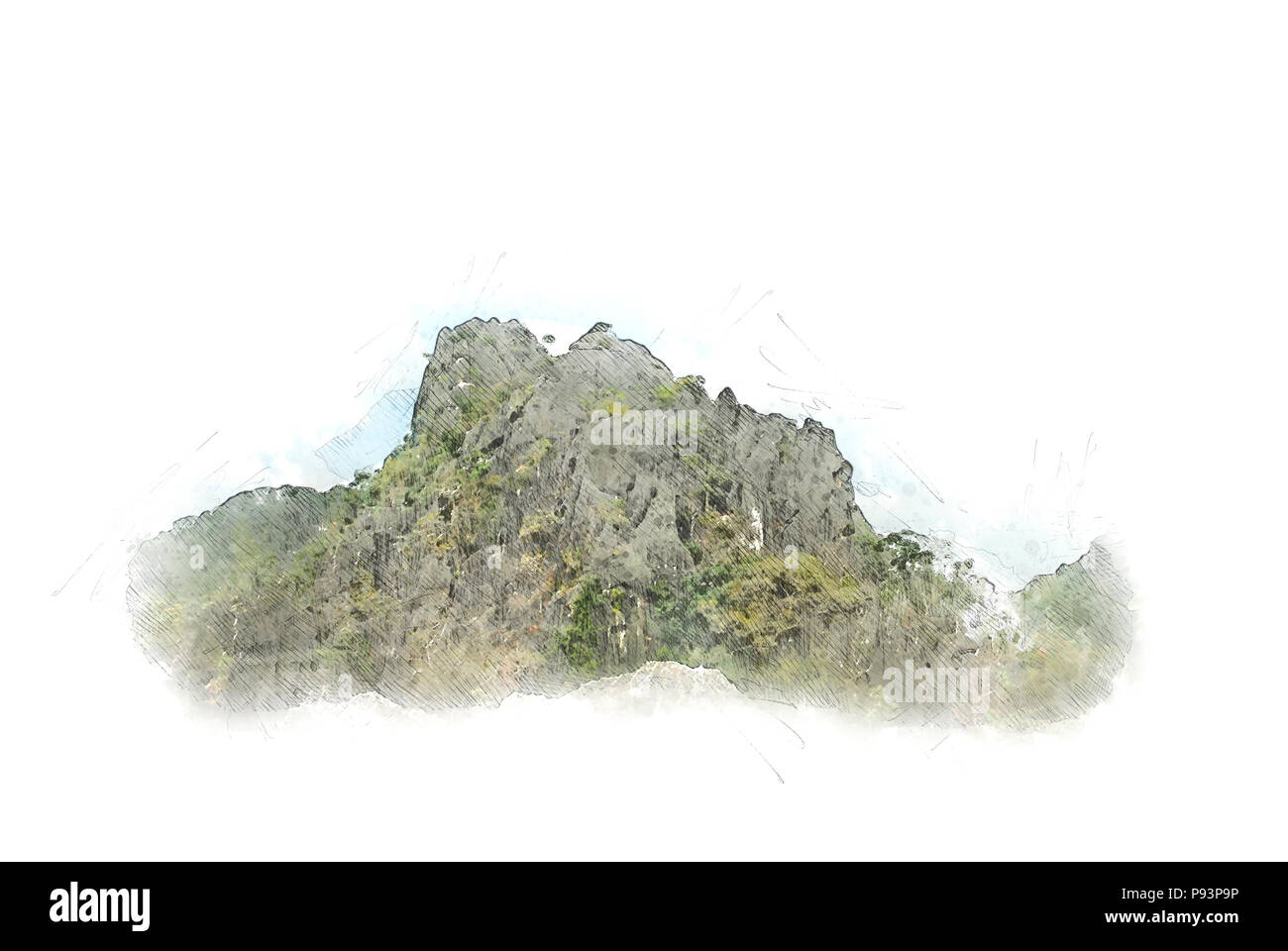 Abstract beautiful Mountain hill on painting background and Digital ...