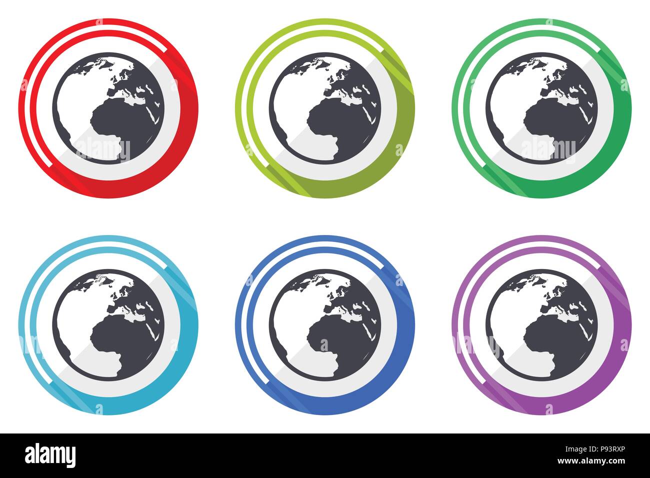 Earth web vector icons, set of colorful flat round design editable ...
