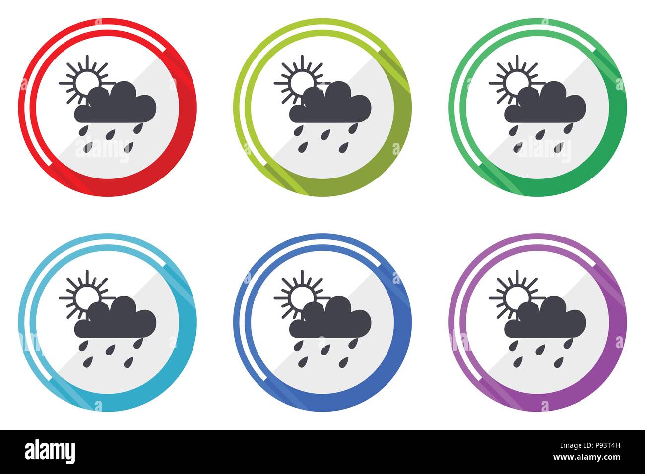 Rain web vector icons, set of colorful flat round design editable ...