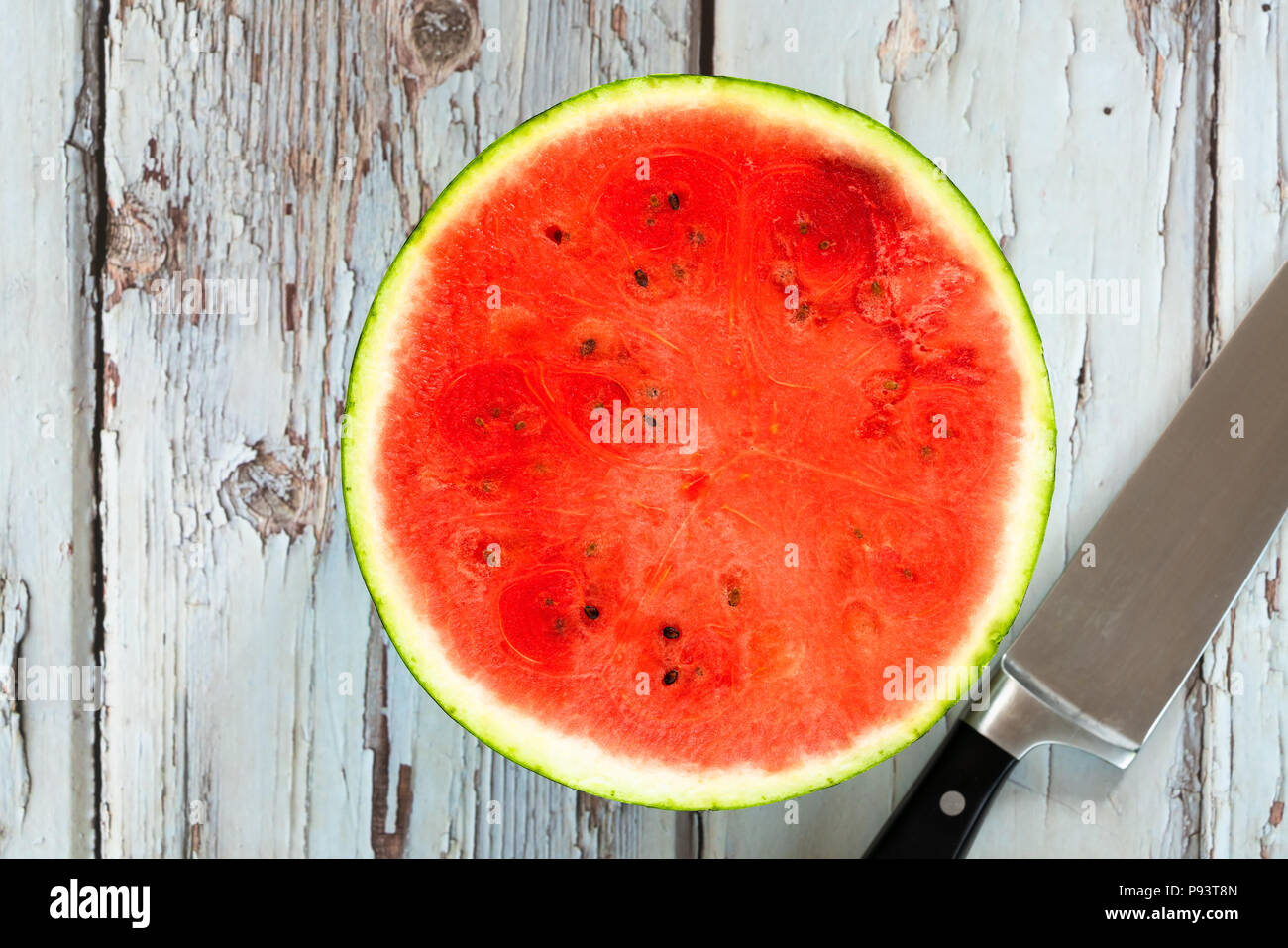 Watermelon cut in half - top view. Refreshing summer fruit Stock Photo ...