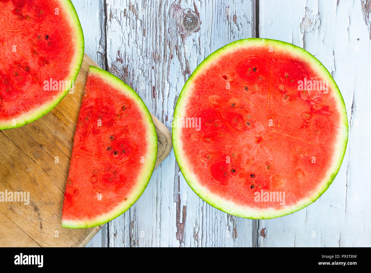 Watermelon cut in half - top view. Refreshing summer fruit Stock Photo ...