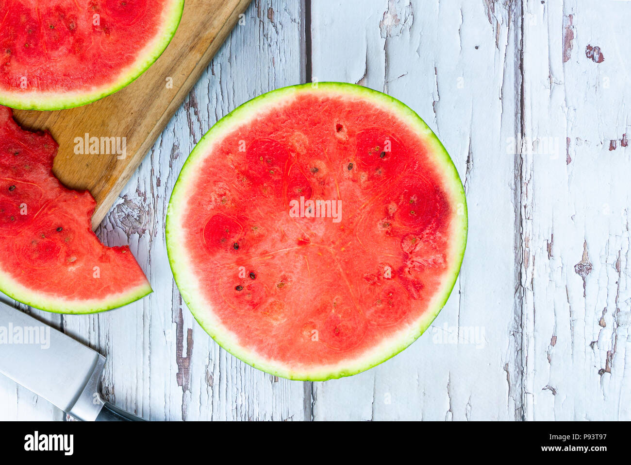 Watermelon cut in half - top view. Refreshing summer fruit Stock Photo ...