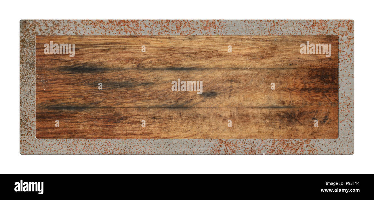 Old blank empty rectangle shape vintage brown wooden sign with metal ...