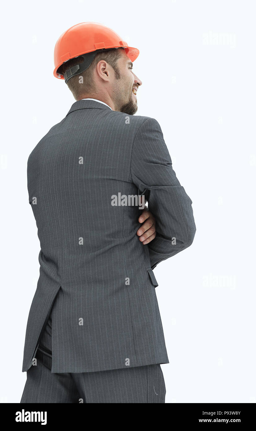 side view.experienced engineer looks at the blank screen Stock Photo ...