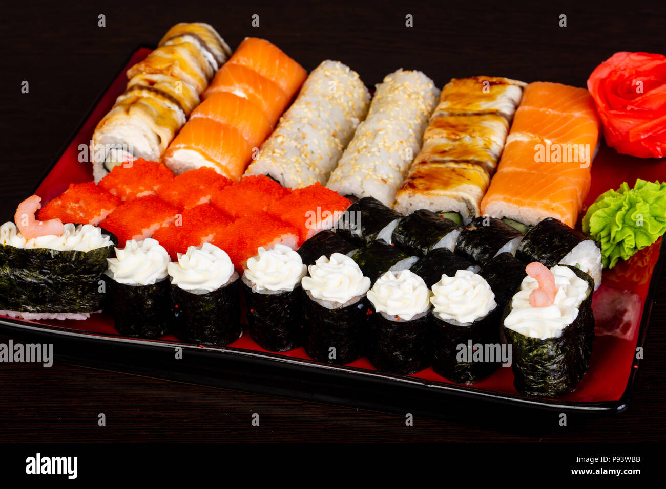 Japanese traditional roll and sushi set Stock Photo - Alamy