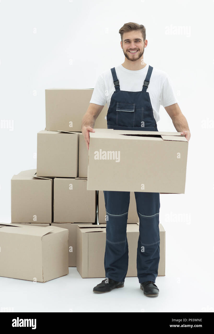 Male mover unloading boxes hi-res stock photography and images - Alamy