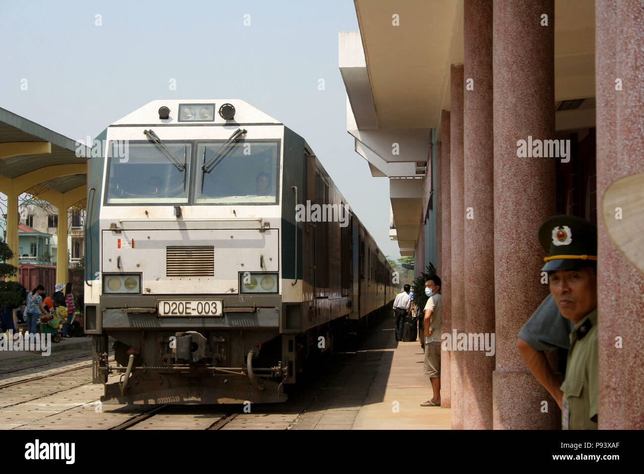 Vietnamese Train Arriving in Hue Station with Vietnamese Lady in ...