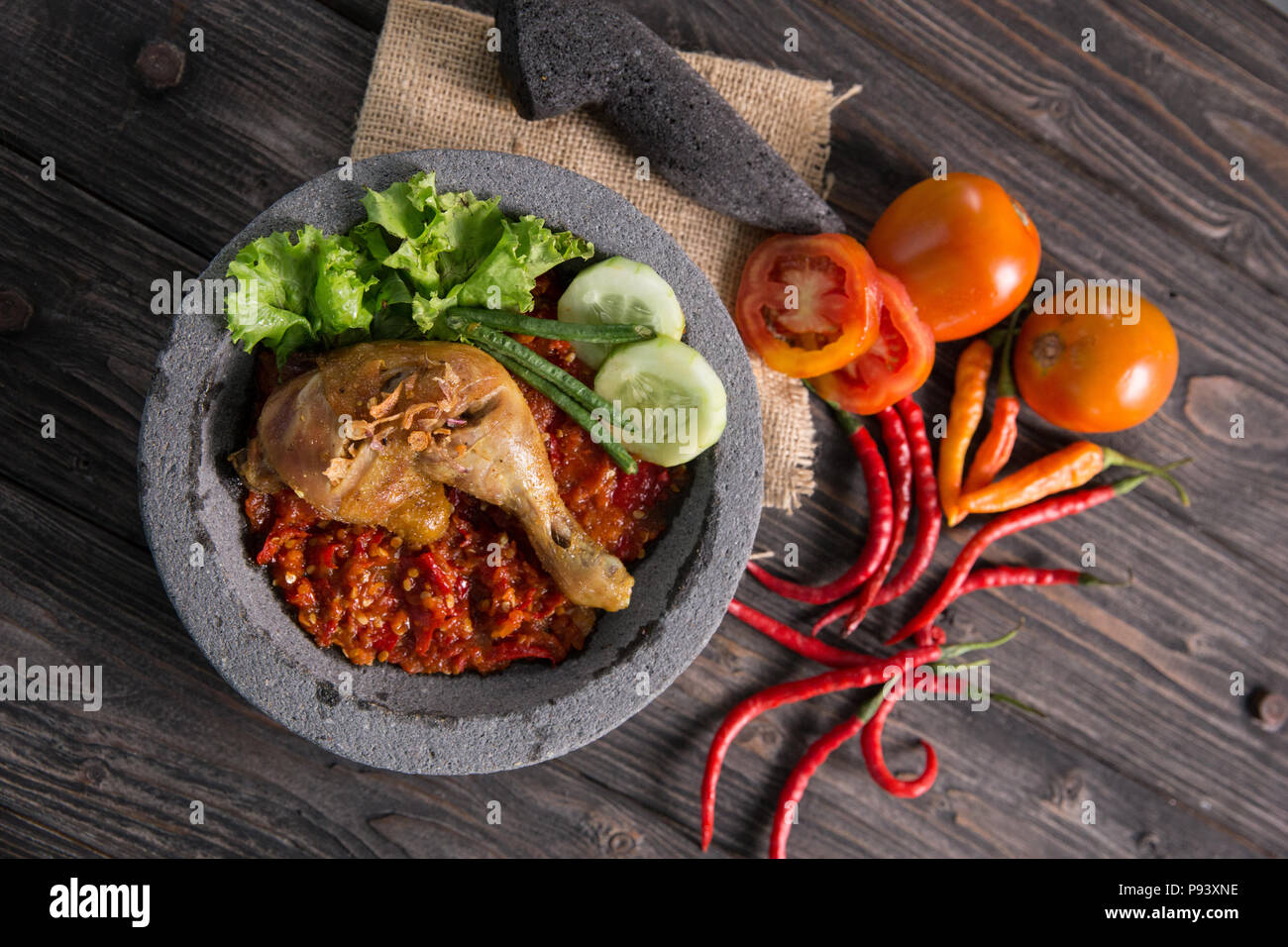 traditional fried chicken in indonesia cuisine served with sambal or ...