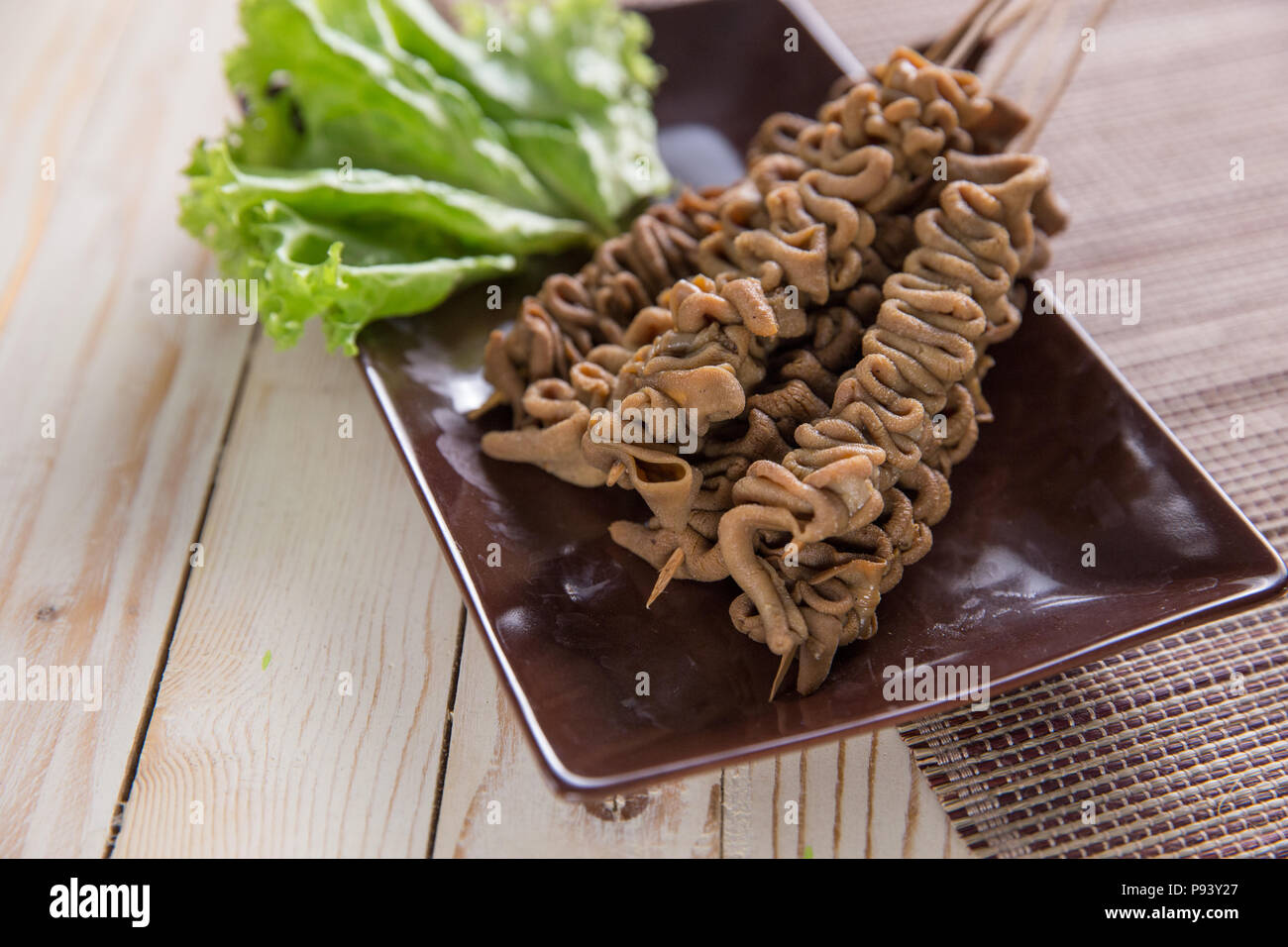 indonesian food. sate usus in close up portrait. intestines satay Stock ...