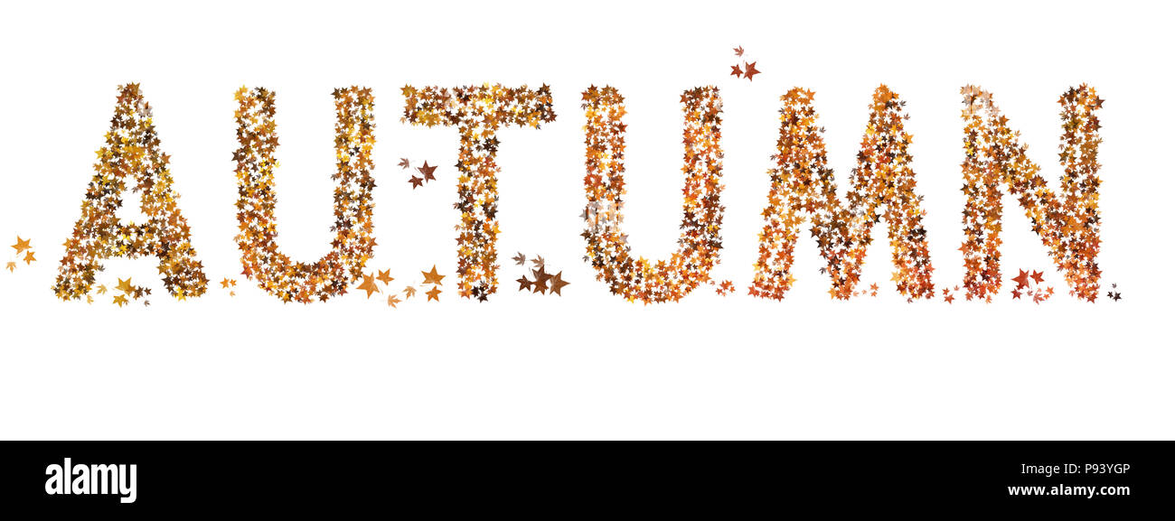 Autumn word, text written in real leaf effect. seasonal, isolated on ...