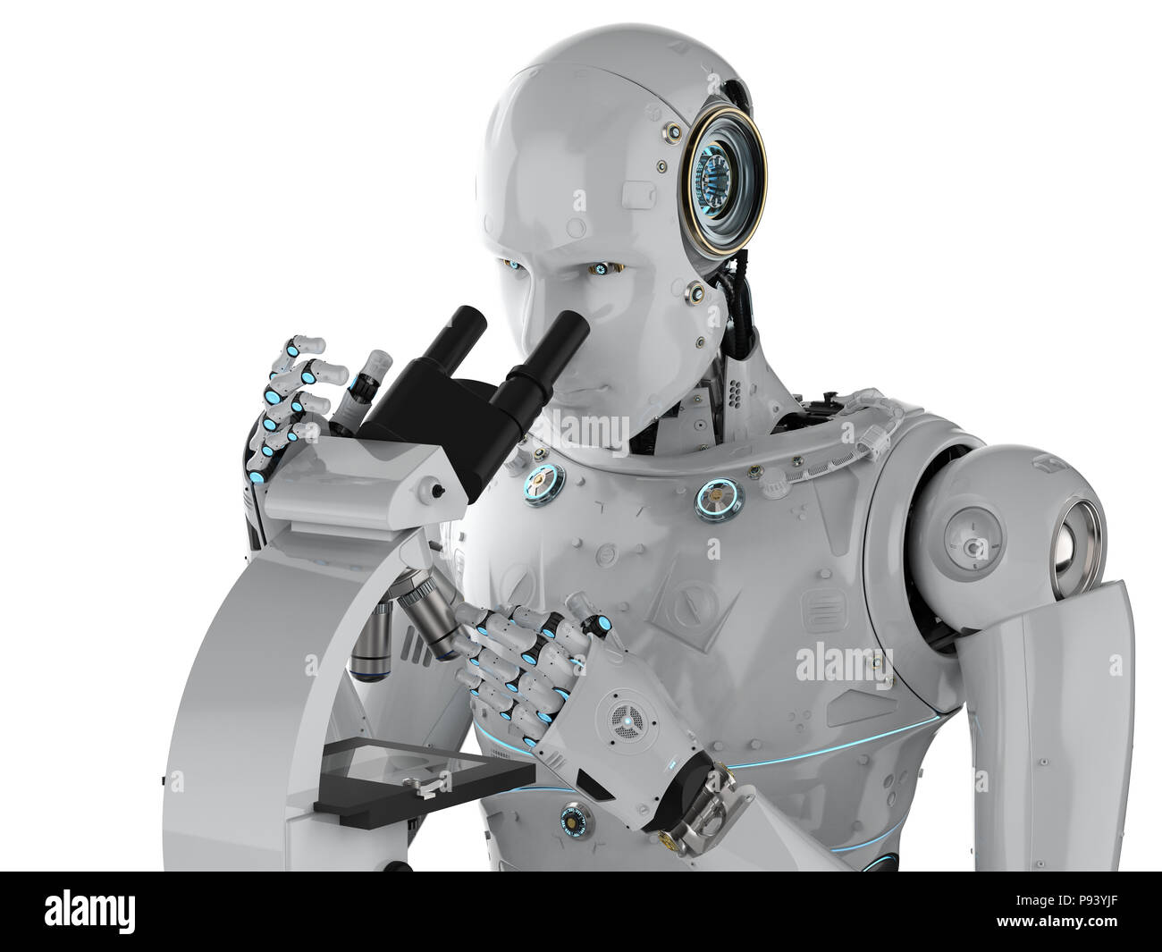 3d rendering robot working on microscope isolated on white Stock Photo - Alamy