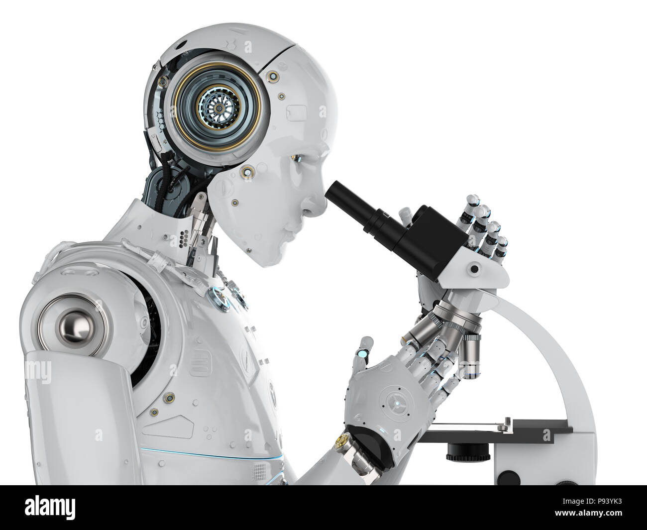 3d rendering robot working on microscope isolated on white Stock Photo - Alamy