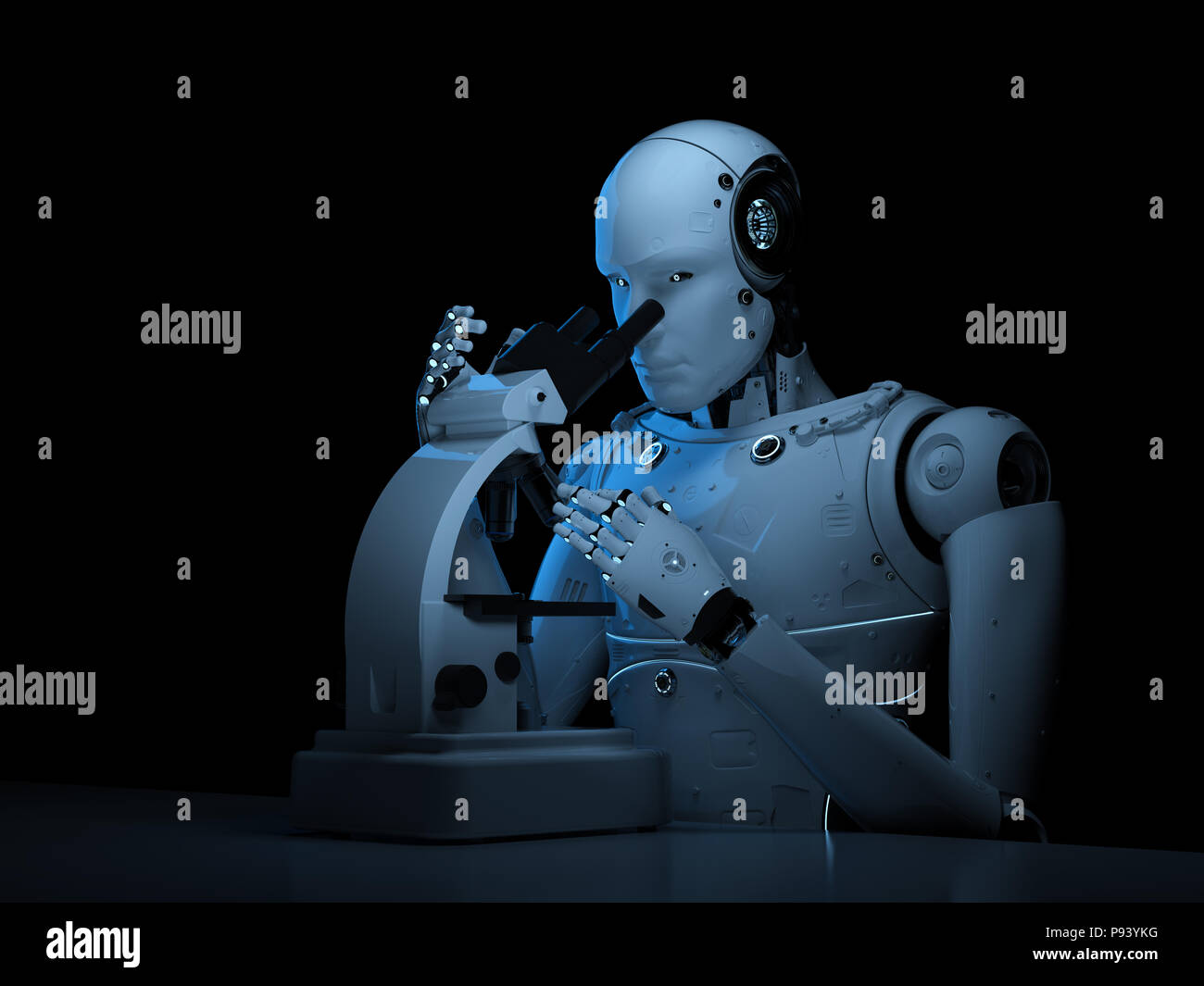 3d rendering robot working on microscope on black background Stock Photo - Alamy