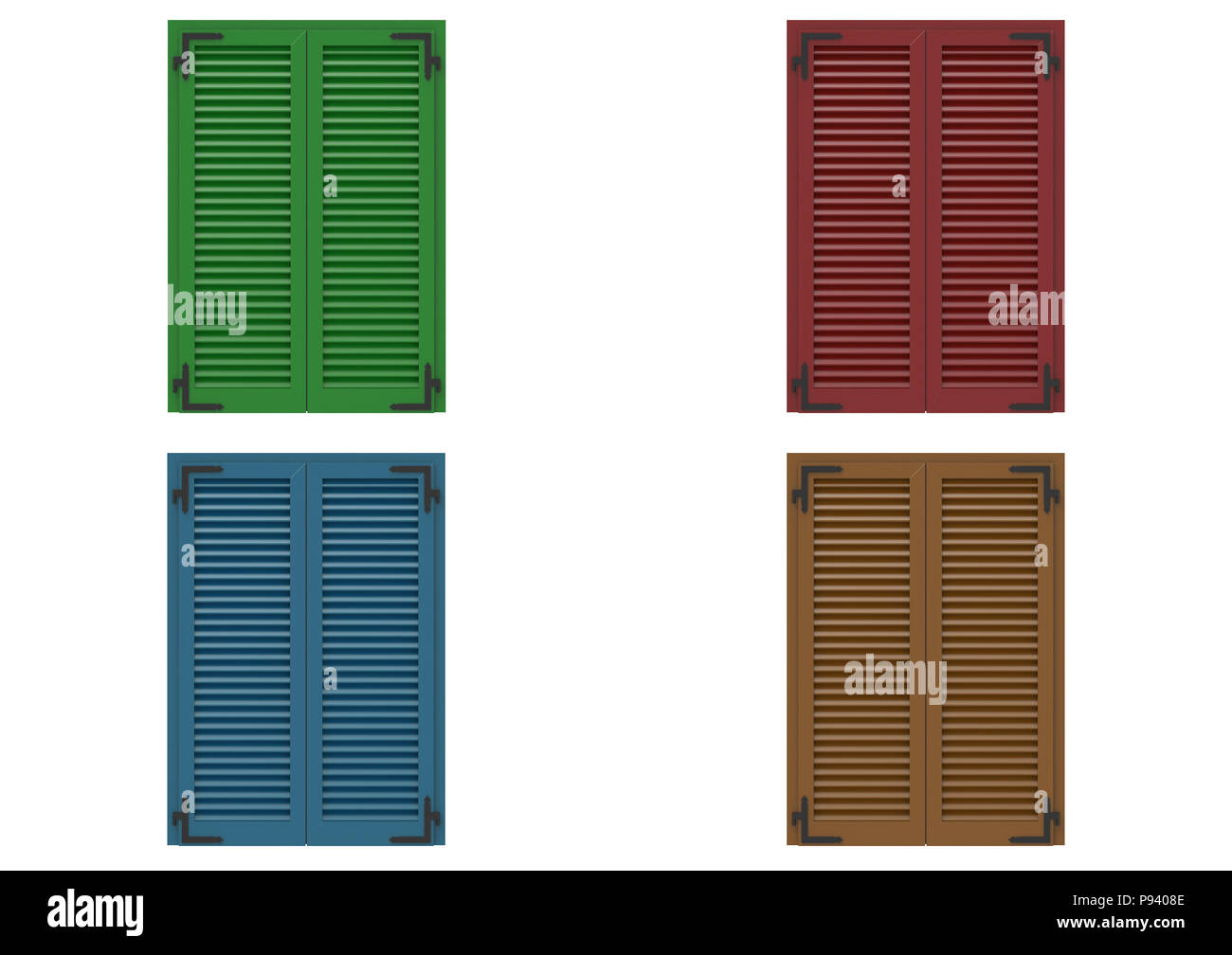 Four window closed with colored venetian shutters, closeup front view ...