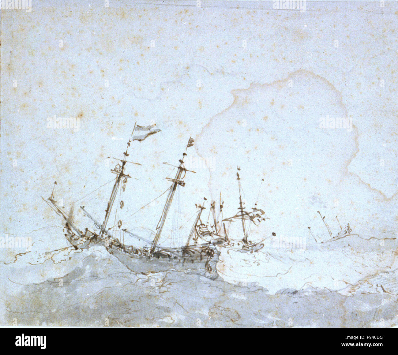 A Dutch ship riding to an anchor in a gale Stock Photo - Alamy