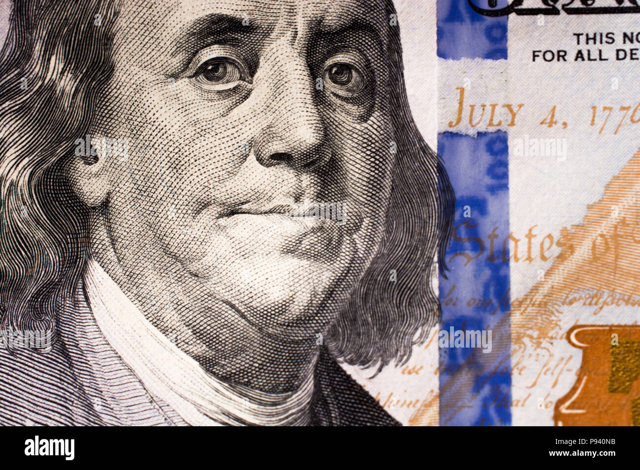 American 100 dollar banknotes made of paper placed on white background ...