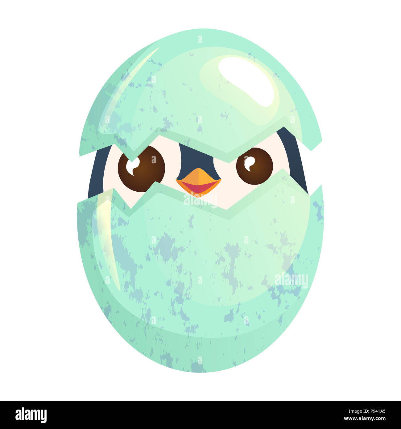 Egg hatching. Cute easter chick in eggshell illustration Stock Photo ...