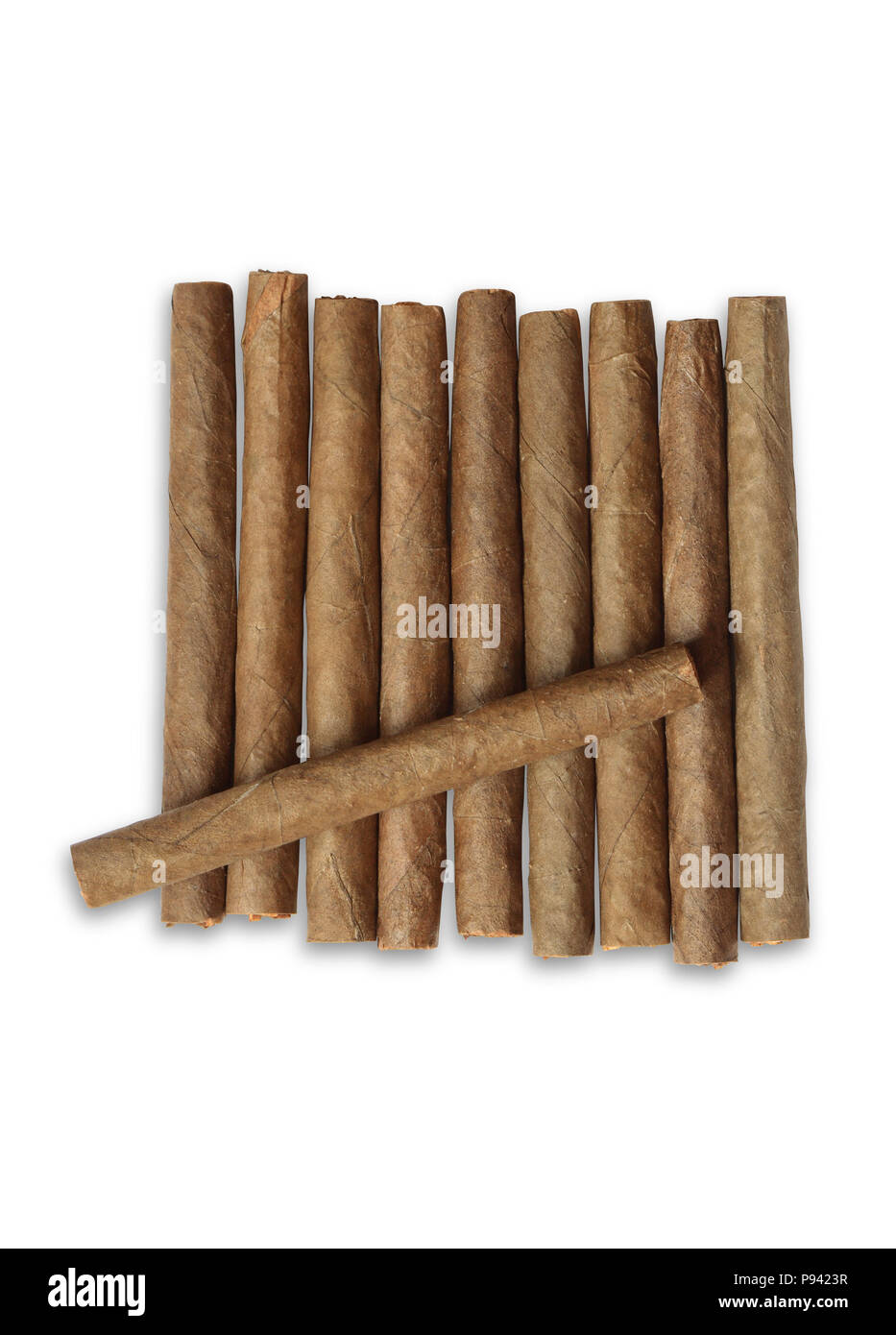 Closeup of cigarillos row on white background isolated with clipping ...