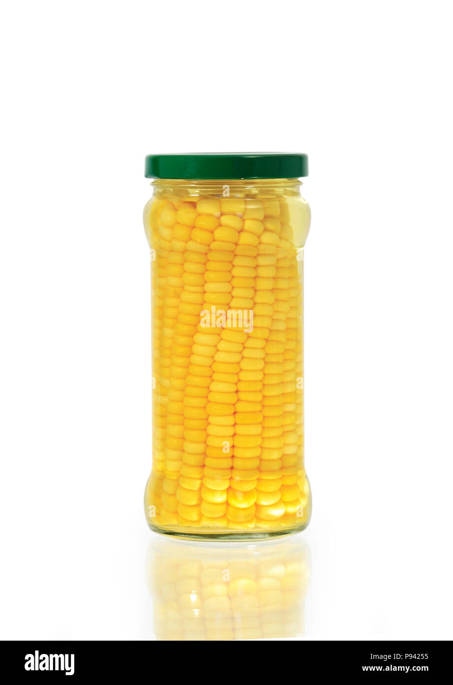 Corn inside glass jar isolated on white background with clipping path ...
