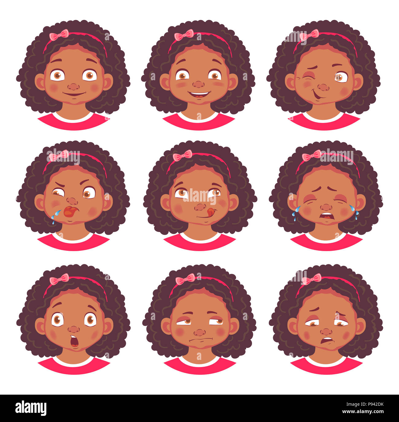 African girls emotions set. African american children illustration ...