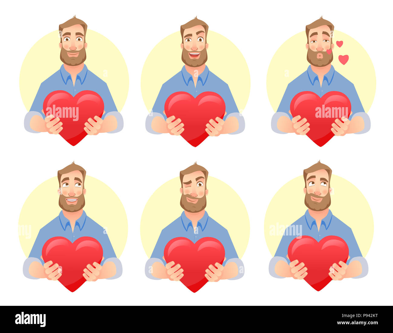 Heart in hand. Man offering gift. illustration set. Man giving heart ...