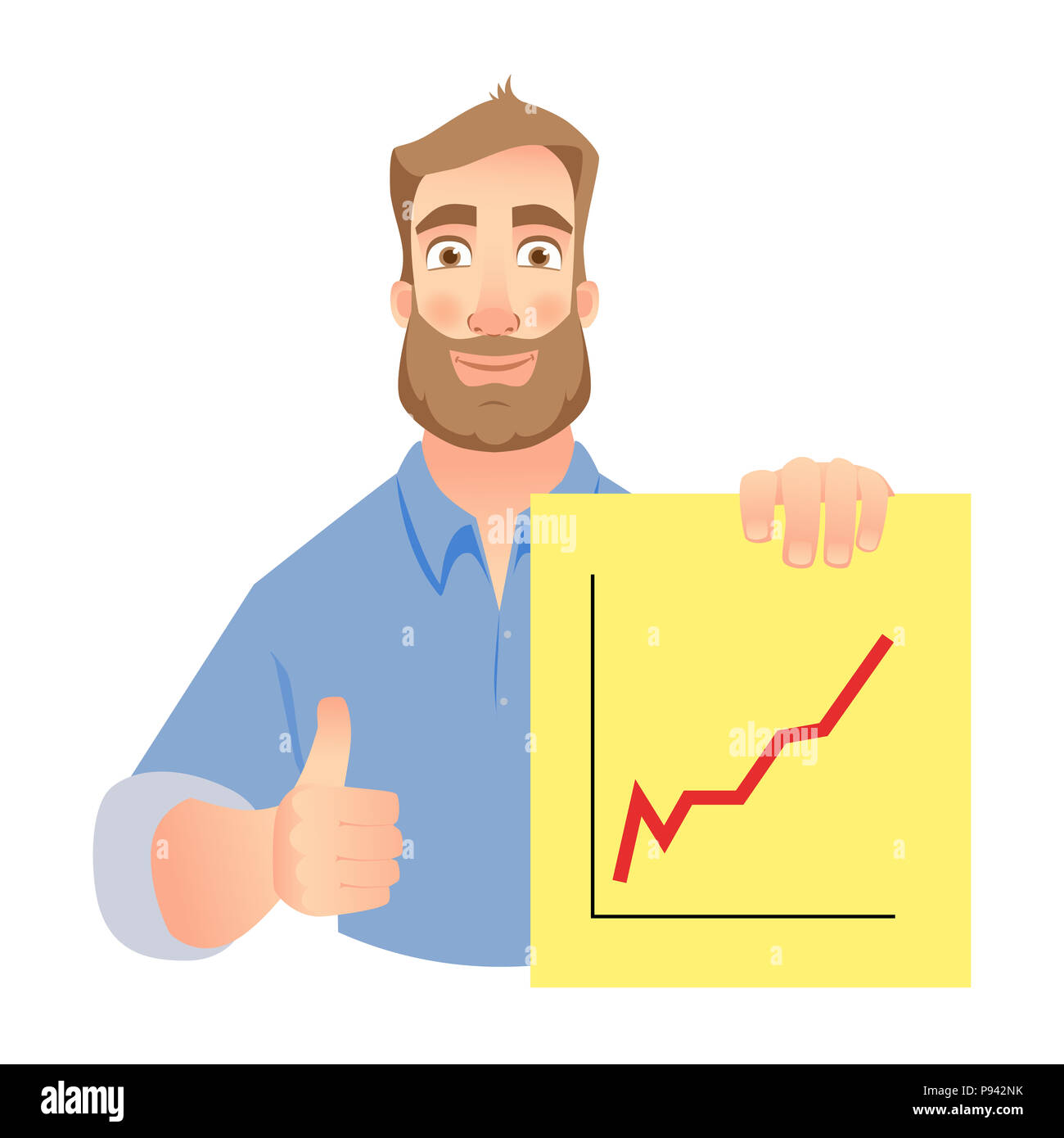 Man holding graphs illustration. Successful businessman shows a graph ...