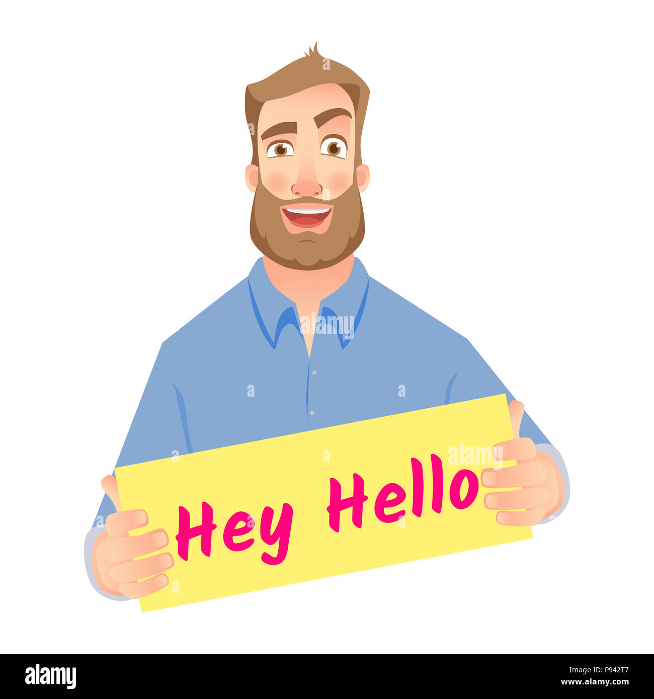 Businessman holding hey hello sign. Hello illustration. Business ...