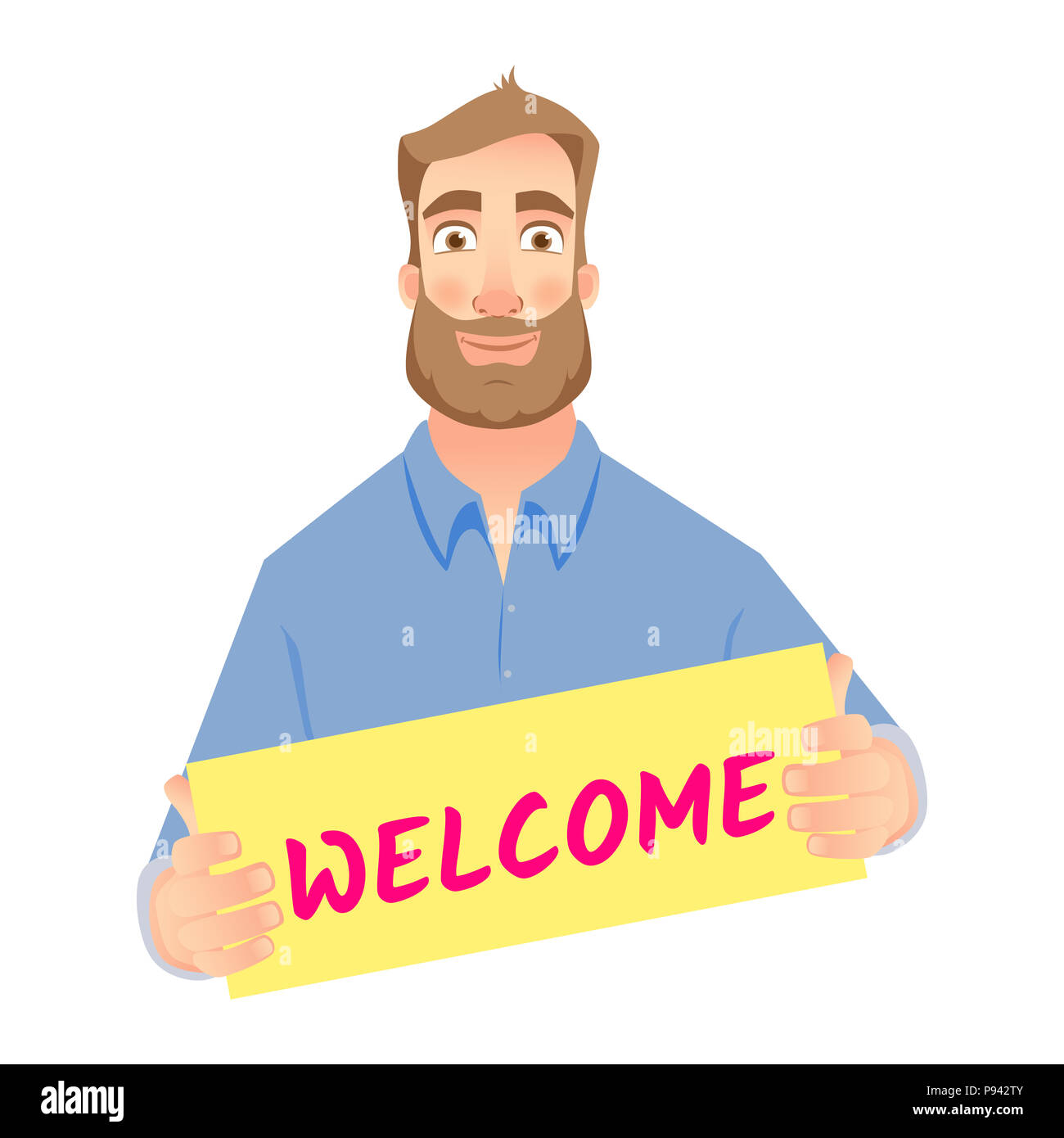Welcome business illustration. Businessman holding welcome sign Stock ...