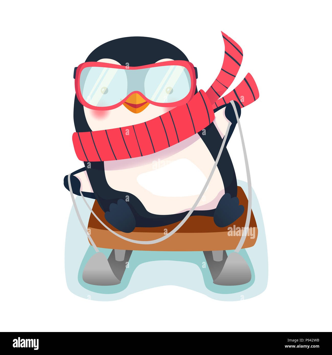 Penguin on sled. Penguin cartoon illustration. Sledging Stock Photo - Alamy