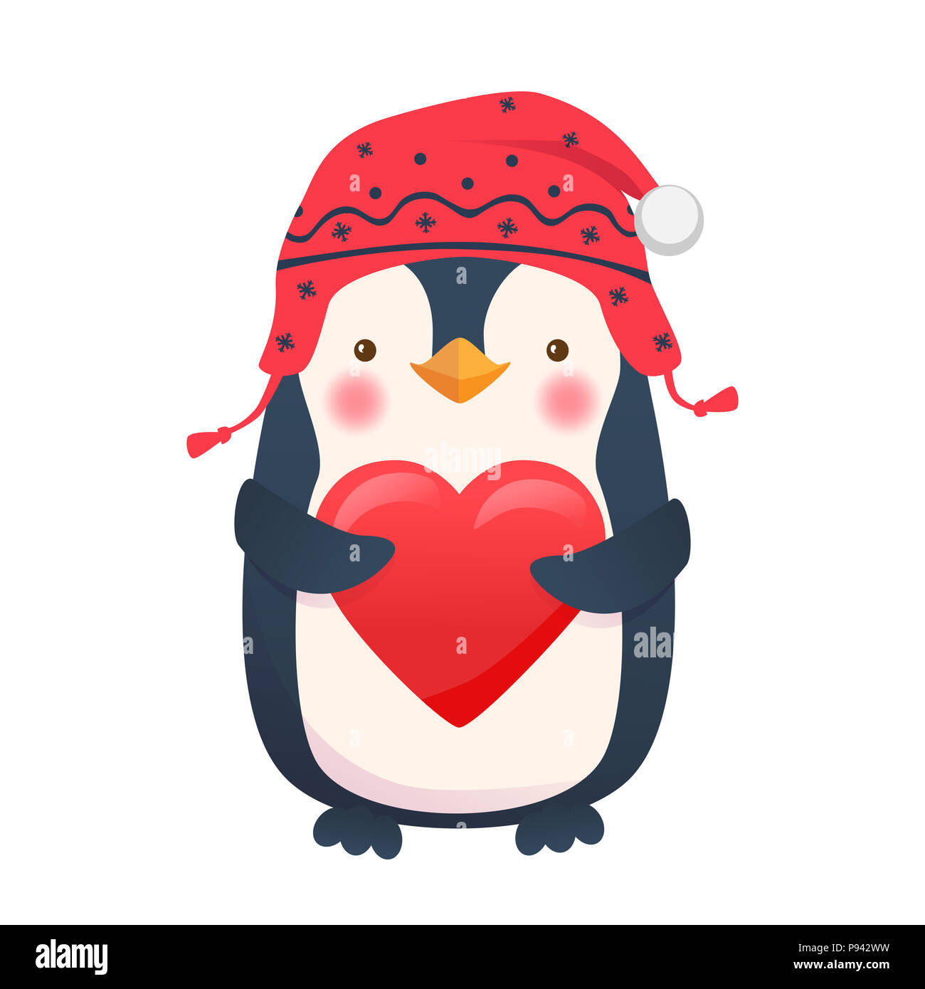 Penguin with heart. Penguin cartoon illustration. Cute animal Stock ...