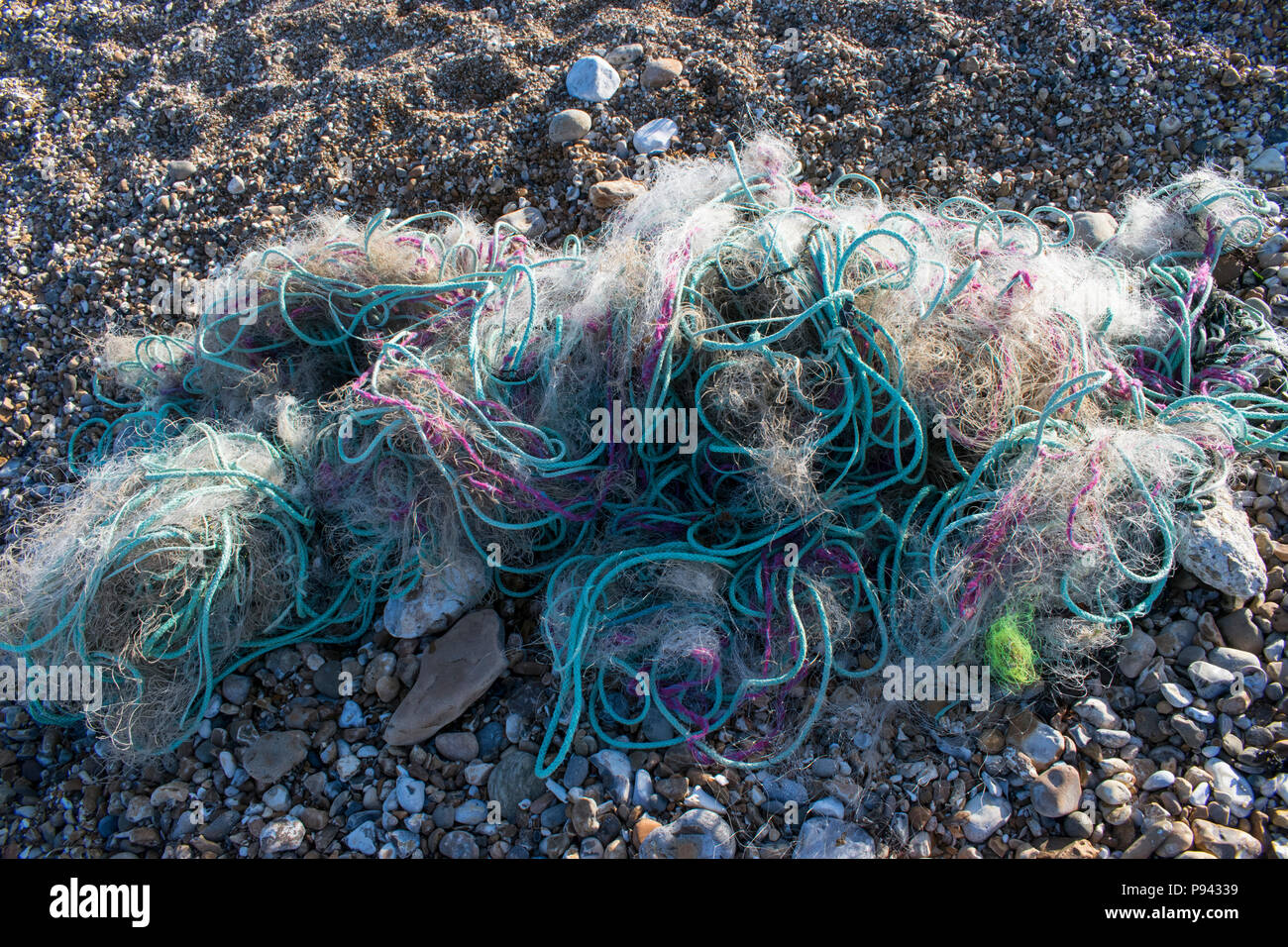 Discarded fishing net washed ashore on a UK beach Stock Photo - Alamy