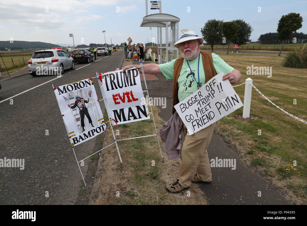 Protestors on the A719 near Turnberry where US President Donald Trump ...