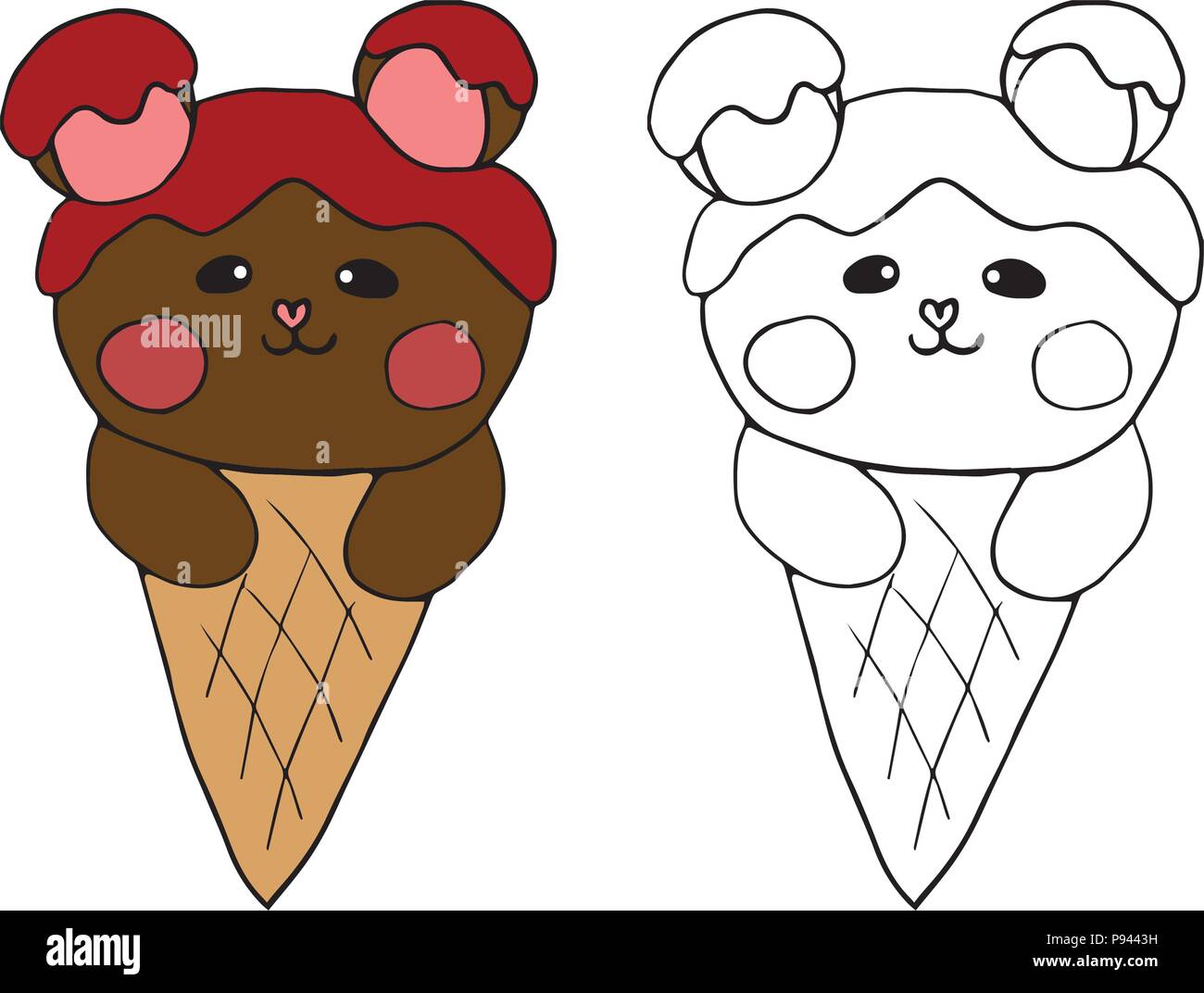 Bear Chocolate on Ice Cream. Vector Illustration. isolated on White ...