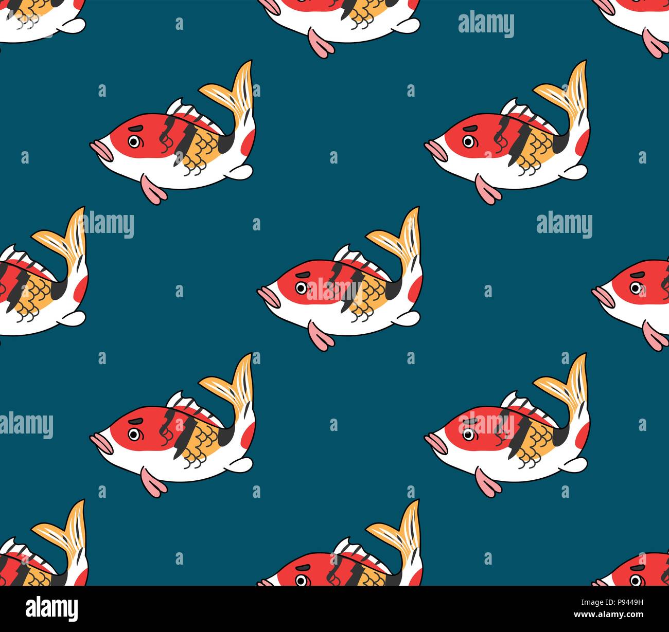 Colorful Carp on Indigo Blue Background. Vector Illustration Stock ...