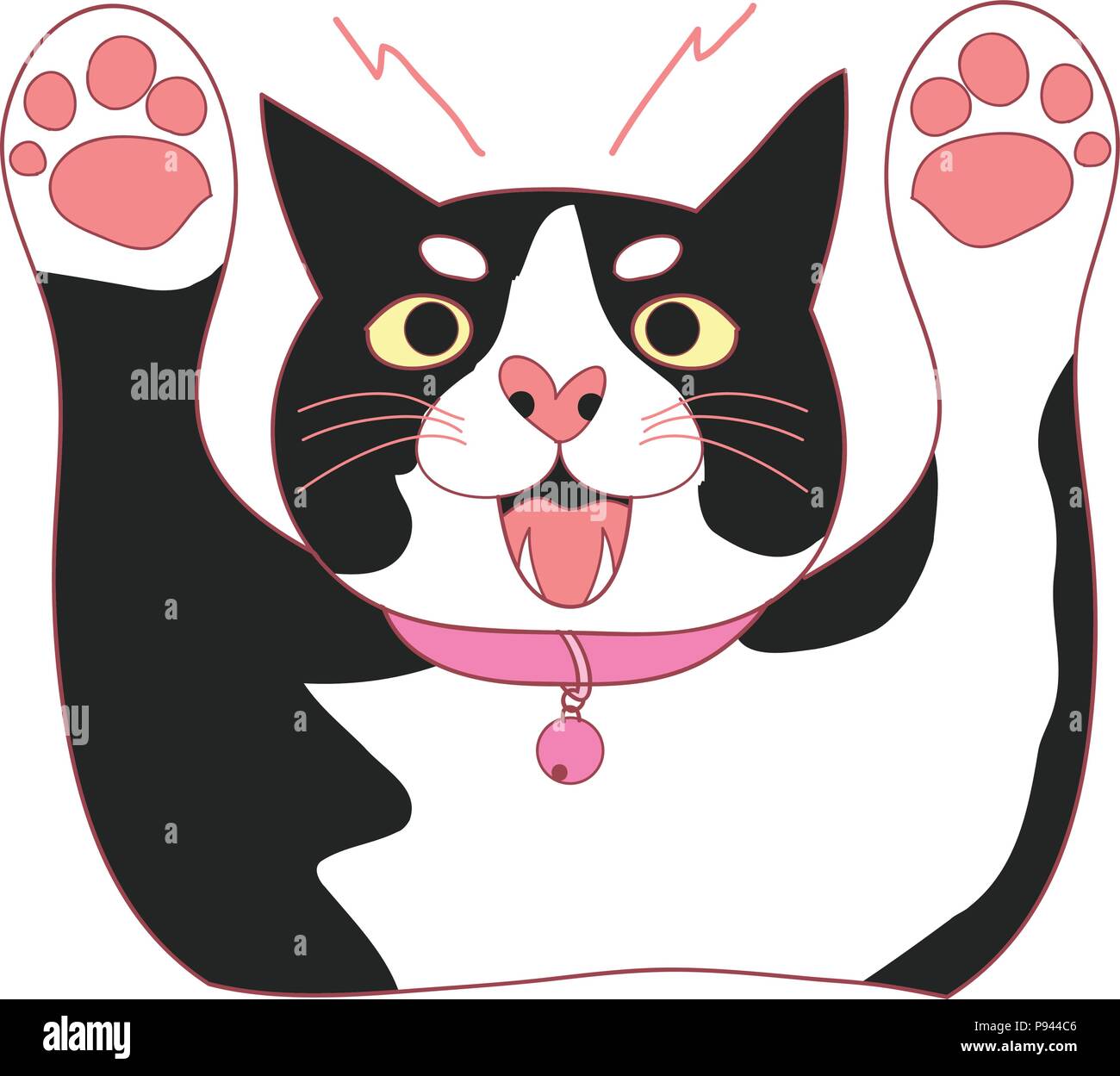 Cute Black and White Cat Attack. Vector Illustration. isolated on White ...