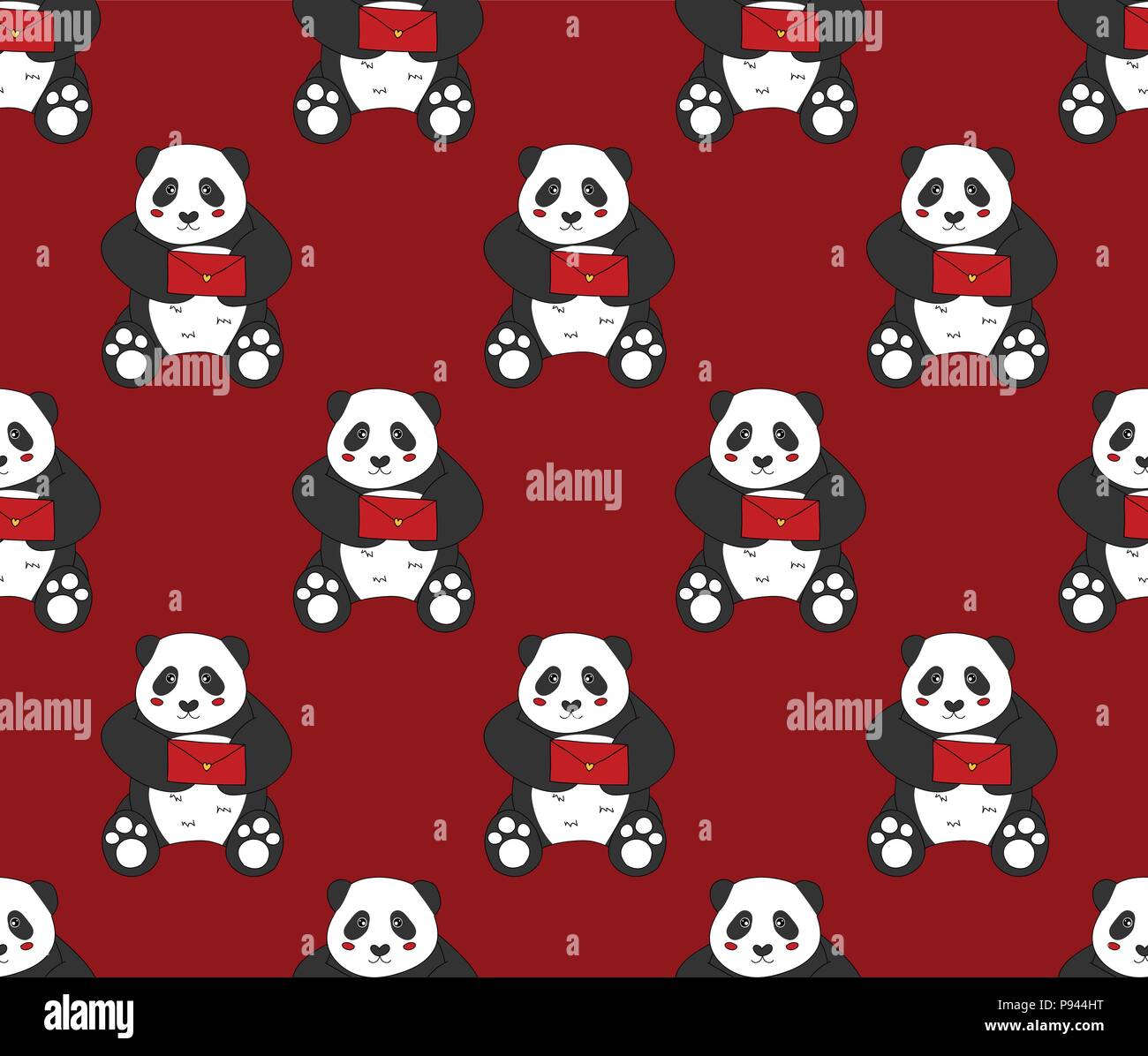 Cute Panda with Red Letter on Red Background. Vector Illustration Stock ...