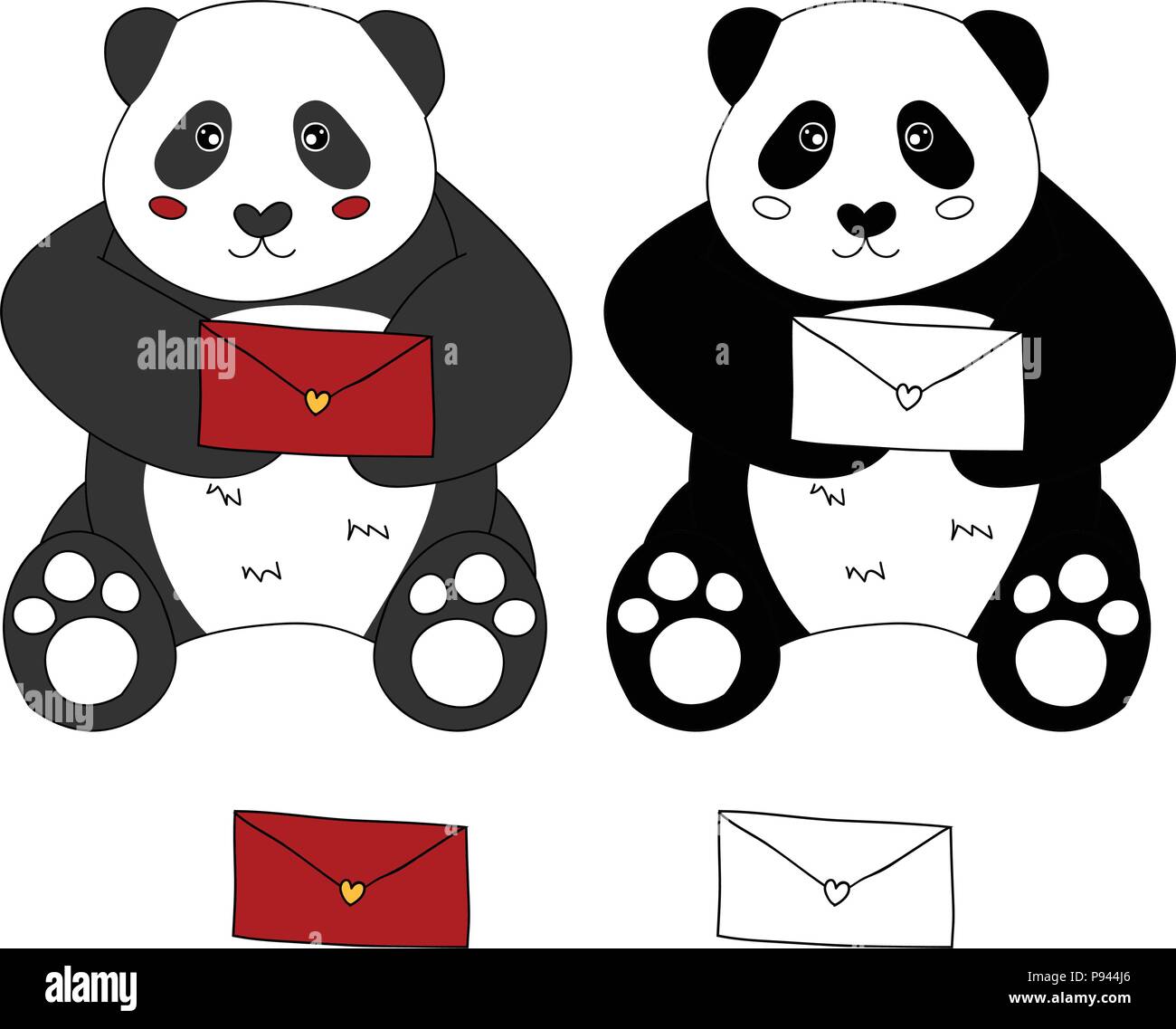 Cute Panda with Red Letter. Vector Illustration. isolated on White ...