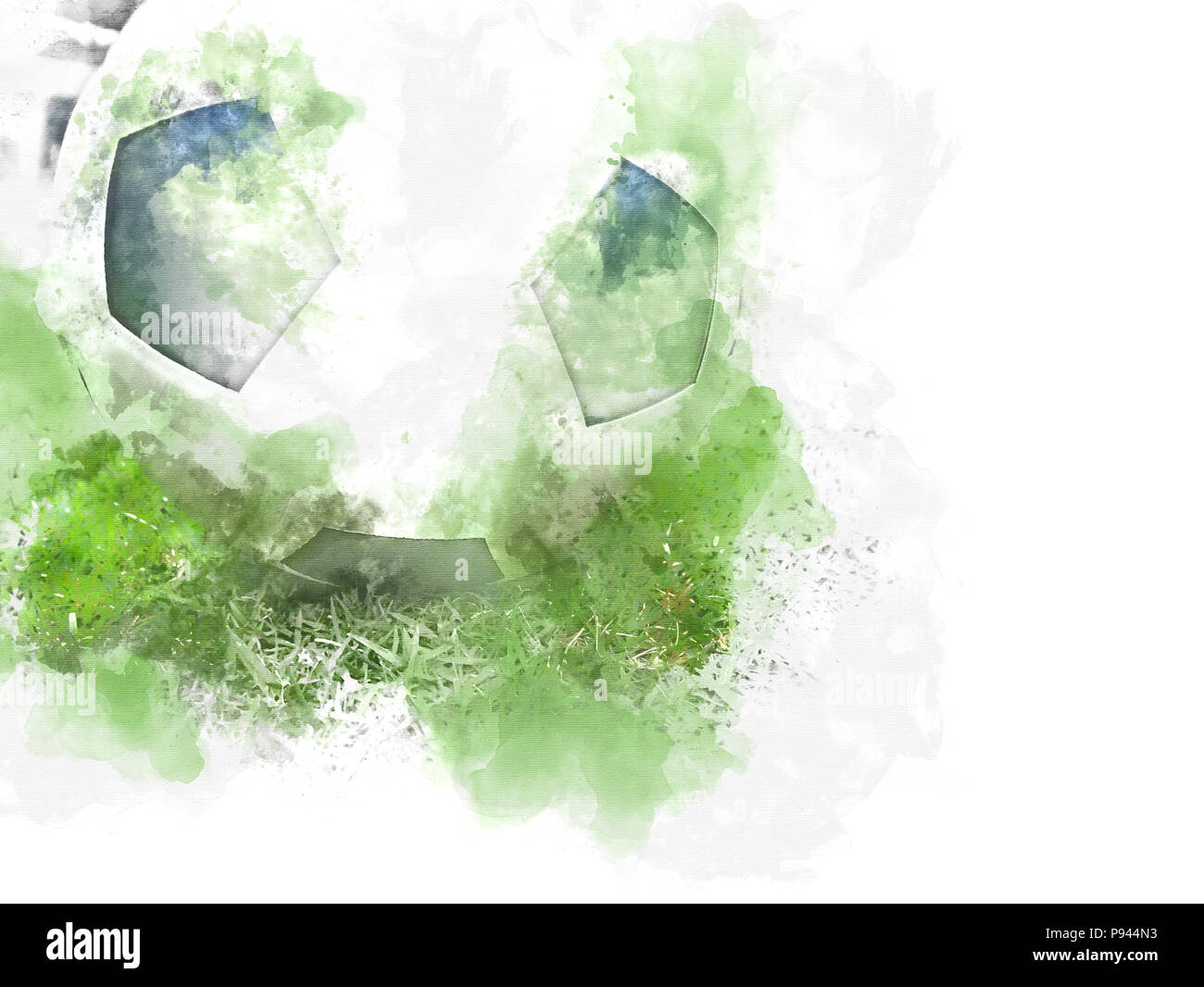 Abstract colorful football on green grass on watercolor illustration ...