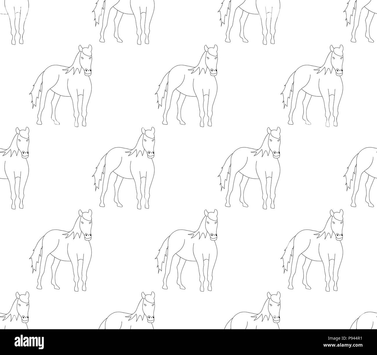 Horse Outline on White Cartoon Background. Vector Illustration Stock ...