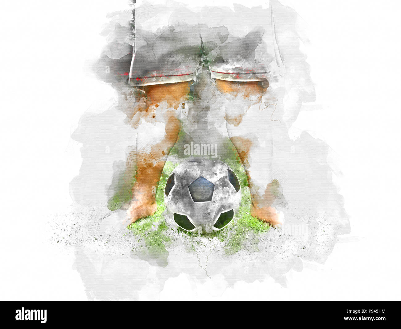 Abstract colorful Ball player and ball on watercolor painting ...