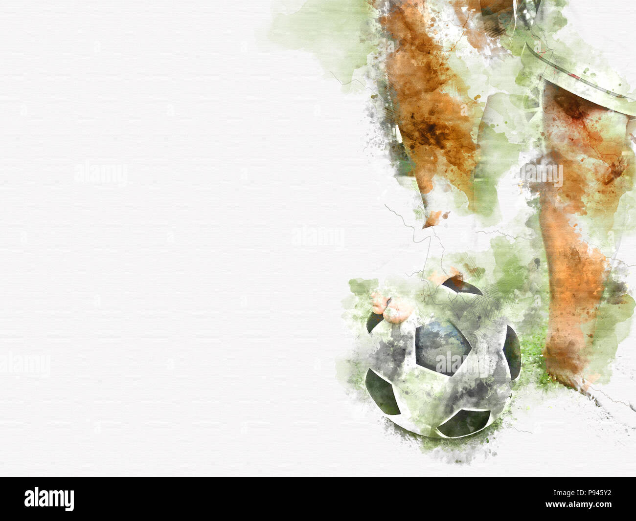 Abstract colorful footBall player and ball watercolor painting ...