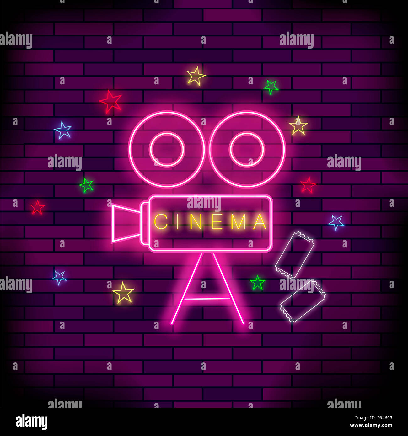 Cinema Light Neon Sign. Pink Signboard. Bright Street Banner Stock ...